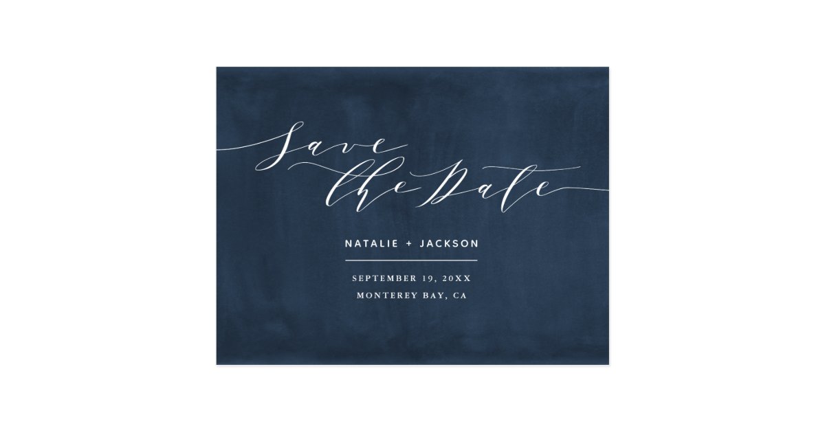Navy blue + white elegant wedding save the date postcard | Zazzle.com