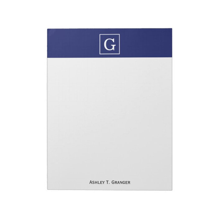 Navy Blue White Framed Initial Monogram Notepad | Zazzle.com