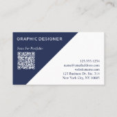 Navy Blue White Geometric Custom QR Code Business Card | Zazzle