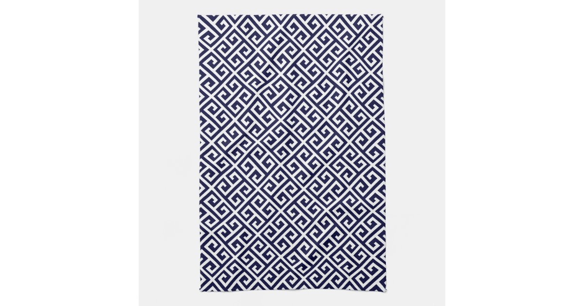 Navy Blue & White Greek Key Pattern Towel | Zazzle