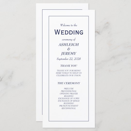 Navy Blue White Modern Minimalist Wedding Program | Zazzle.com