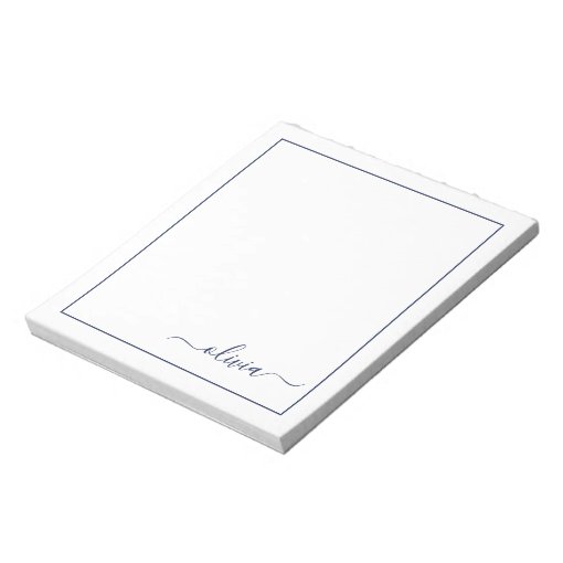 Navy Blue White Modern Script Girly Monogram Name Notepad | Zazzle