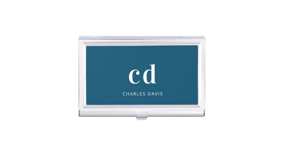 Navy Blue white monogram initails name minimalist Business Card Case ...
