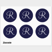 Navy Blue & White Monogram Initial R Classic Round Sticker | Zazzle