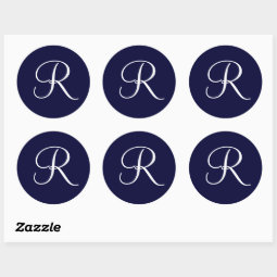 Navy Blue & White Monogram Initial R Classic Round Sticker | Zazzle