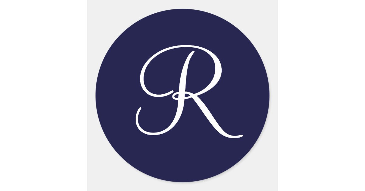 Navy Blue & White Monogram Initial R Classic Round Sticker | Zazzle