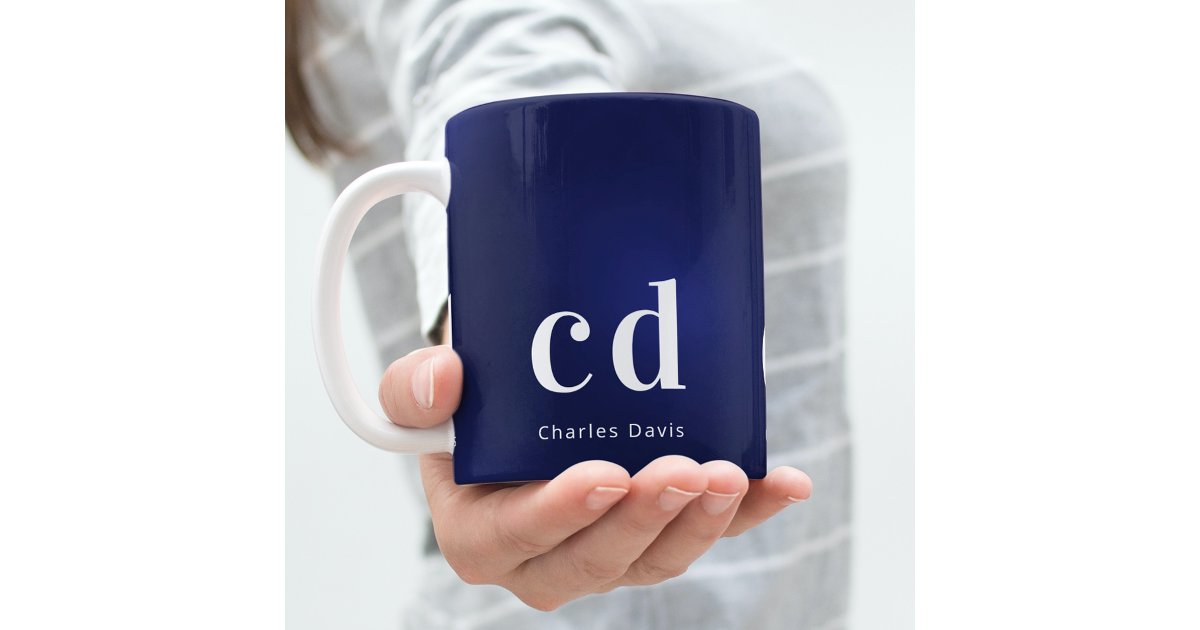 Navy blue white monogram initials name coffee mug | Zazzle