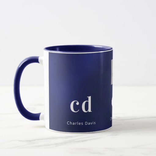 Navy blue white monogram name business logo mug | Zazzle