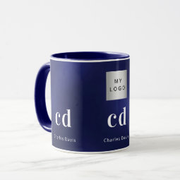 Navy blue white monogram name business logo mug | Zazzle