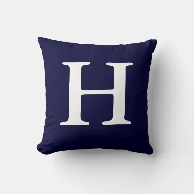 Navy Blue White Monogrammed H Throw Pillow | Zazzle