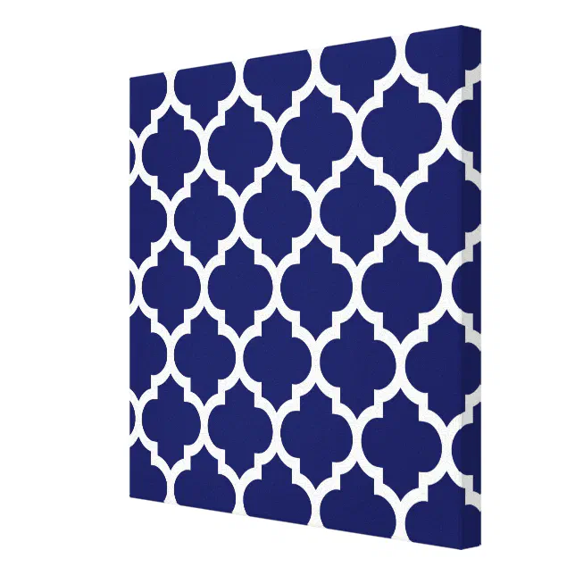 Navy Blue White Moroccan Quatrefoil Pattern #5 Canvas Print | Zazzle