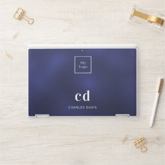 Navy blue white name initails business logo HP laptop skin | Zazzle
