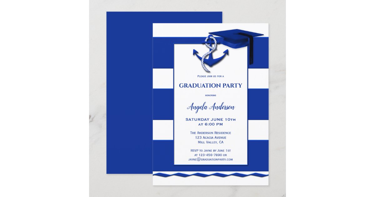 Navy Blue White Nautical Graduation Invitation | Zazzle