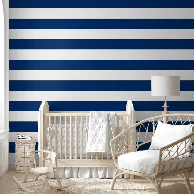 Navy Blue White Nautical Horizontal Stripes Lines Wallpaper | Zazzle