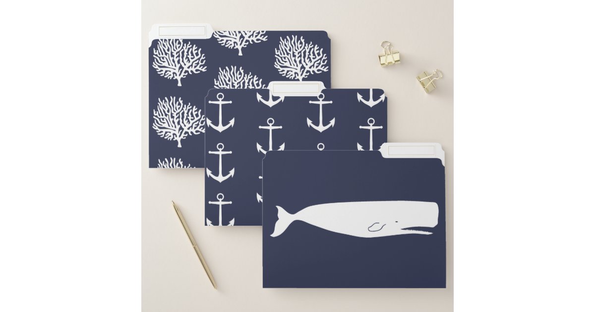 Navy Blue & White Nautical Theme File Folder | Zazzle