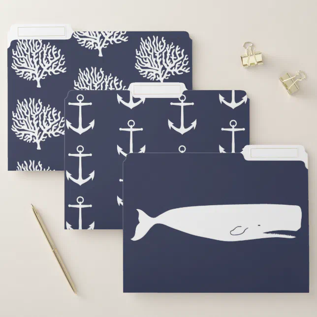 Navy Blue & White Nautical Theme File Folder | Zazzle