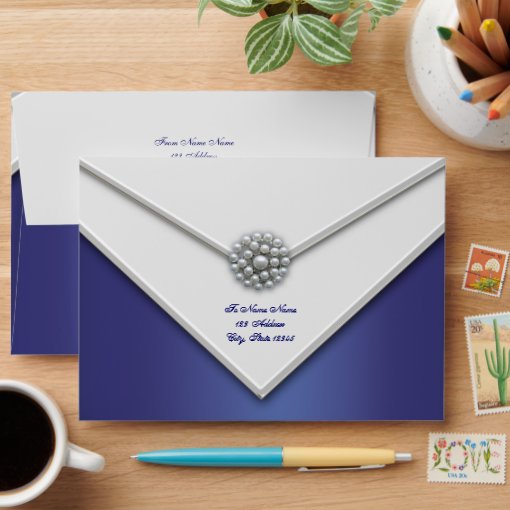 Navy Blue White Pearl Navy Blue Envelopes | Zazzle