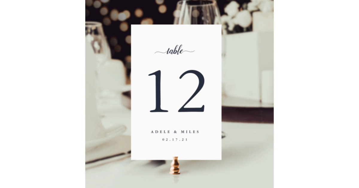 Navy Blue & White Personalized Table Number Card | Zazzle