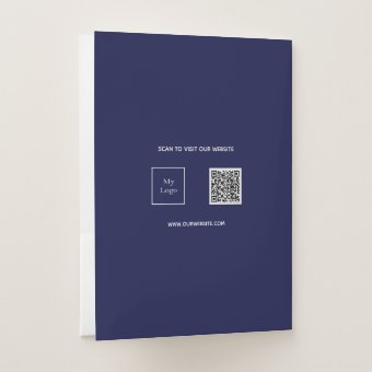 Navy blue white photo QR code logo business Pocket Folder | Zazzle