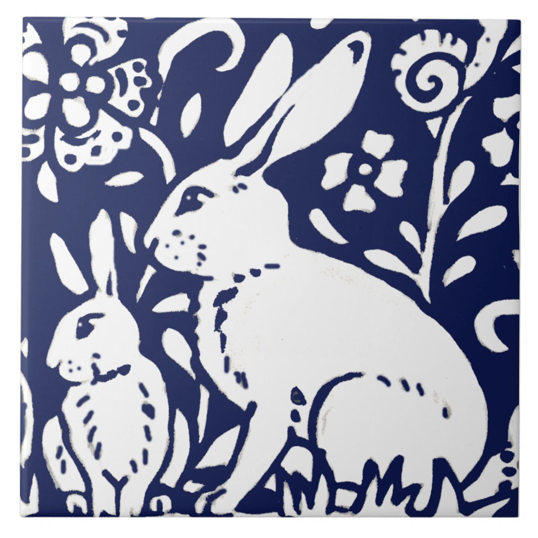 Navy Blue White Rabbit Hare Woodland Animal Trivet | Zazzle