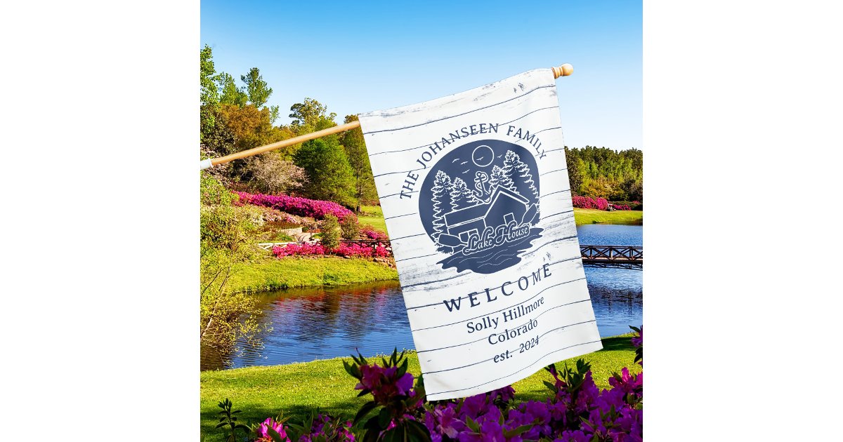 Navy Blue White Rustic Wood Oars Family Lake House House Flag | Zazzle