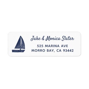 Navy Blue & White Sailboat Nautical Return Address Label | Zazzle
