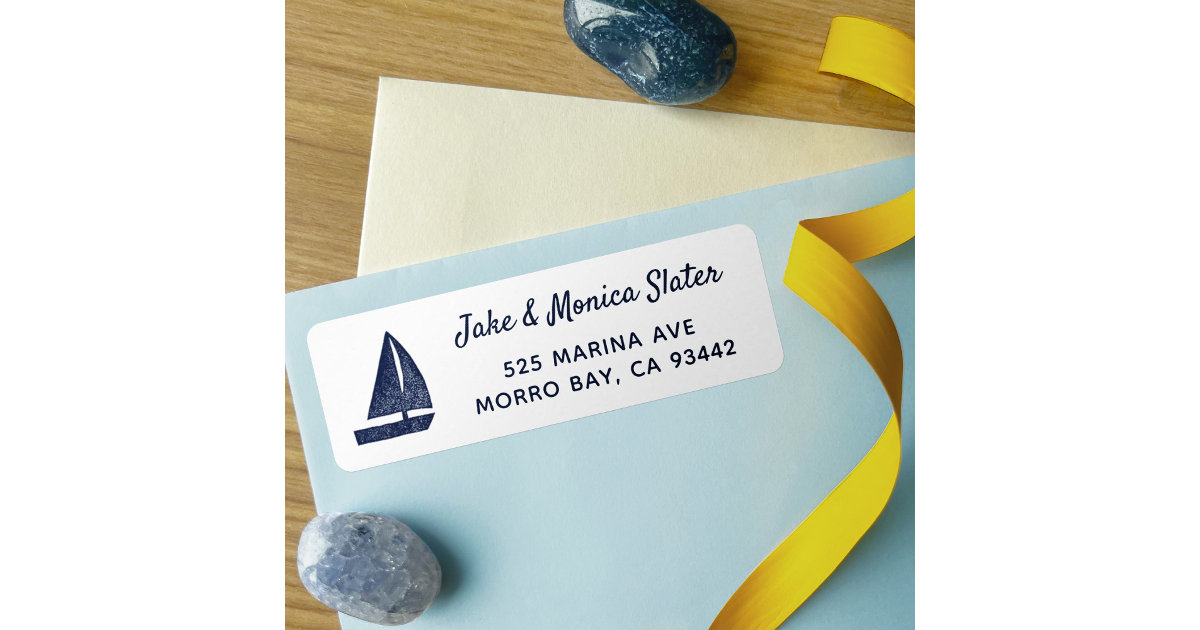 Navy Blue & White Sailboat Nautical Return Address Label | Zazzle