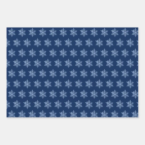 Navy Blue & White Snowflake Wrapping Paper Sheets | Zazzle