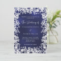 Navy blue white snowflakes winter wedding invitation | Zazzle