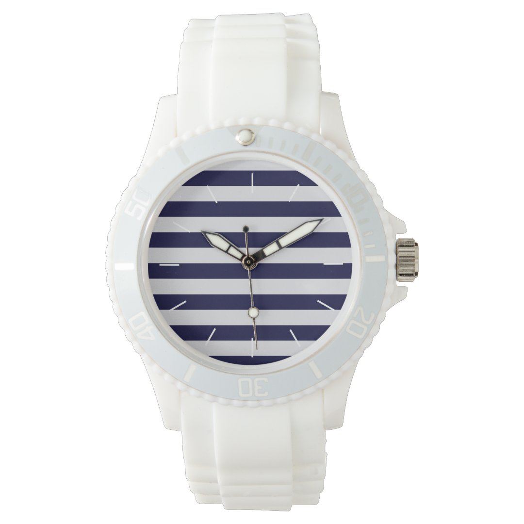 Navy Blue/White Stripe Nautical Watch | Zazzle