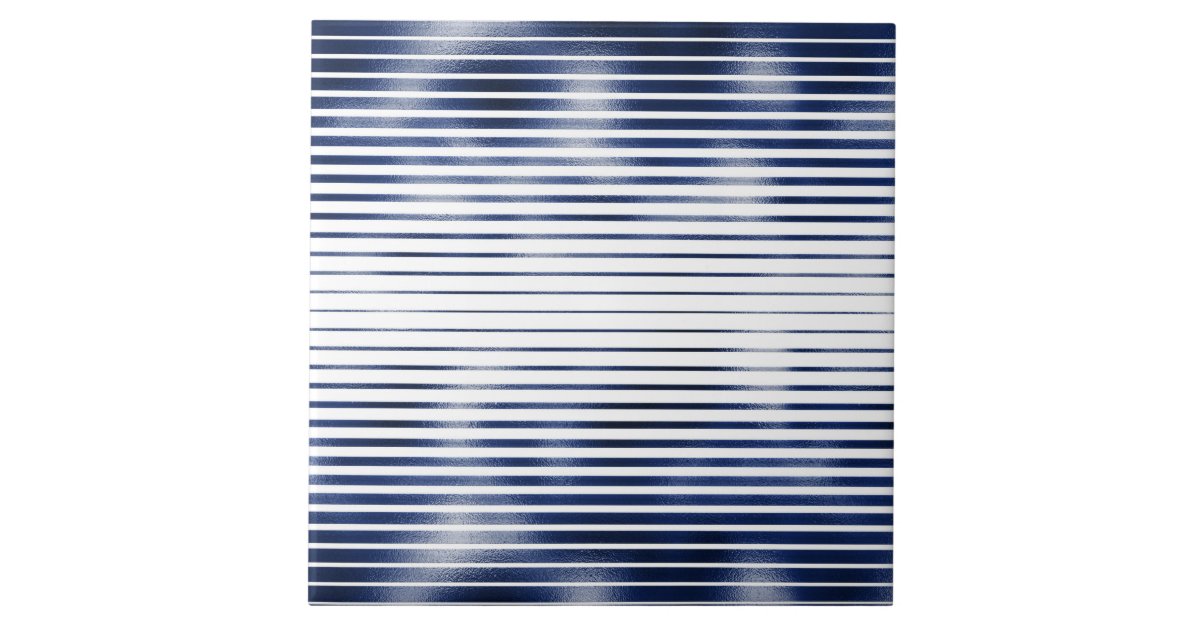 Navy blue white striped geometric pattern foil ceramic tile | Zazzle
