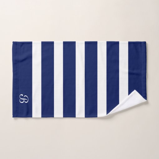 Navy-Blue & White Stripes Monogram Bath Towel Set | Zazzle