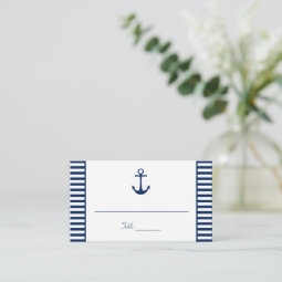 Navy Blue White Stripes Nautical Place Cards | Zazzle