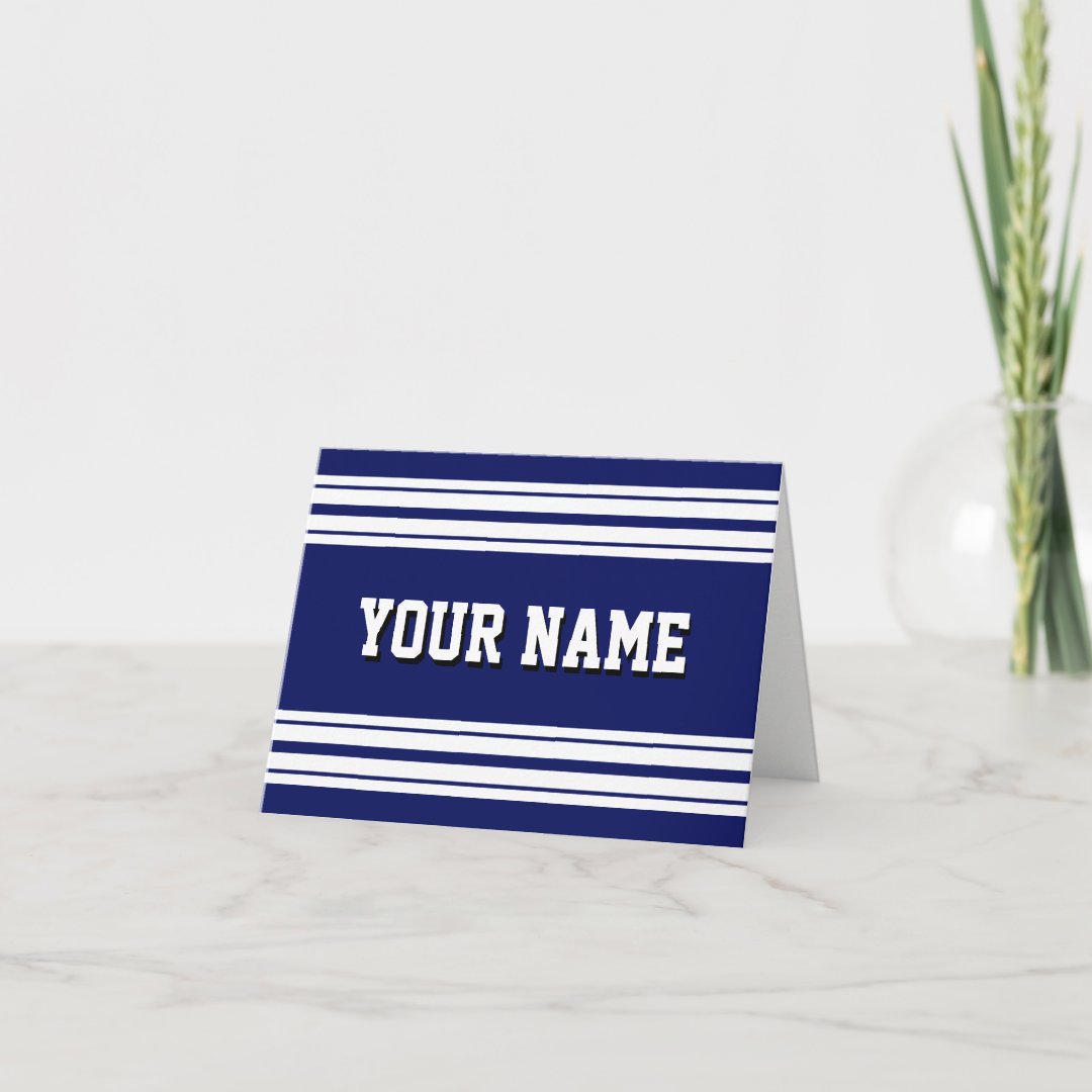 Navy Blue White Team Jersey Custom Name DIY BG Note Card | Zazzle