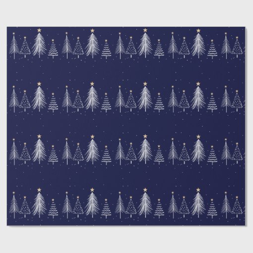 Navy Blue Winter Christmas Pine Trees Pattern Wrapping Paper | Zazzle