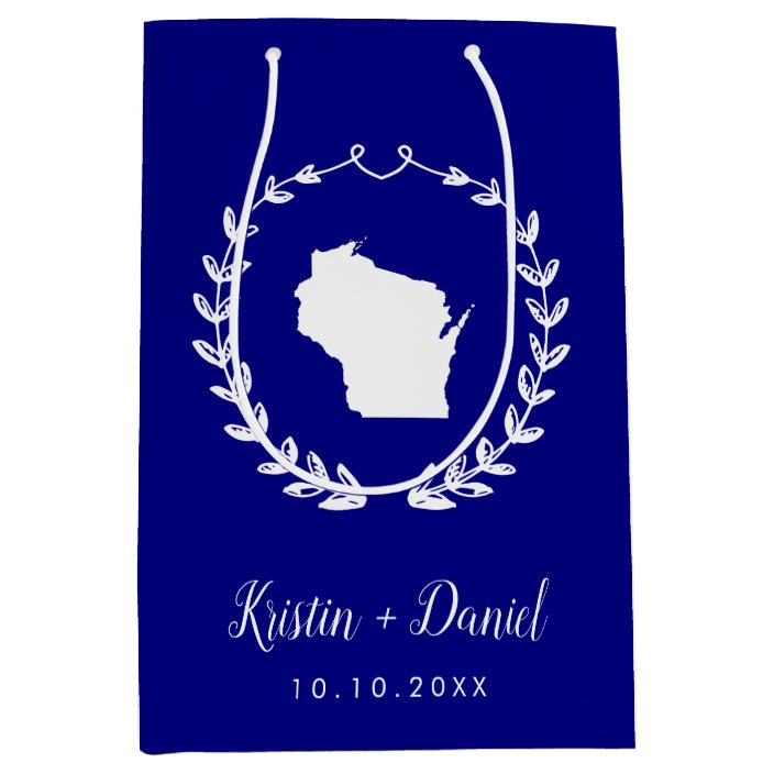 Navy Blue Wisconsin Map Wedding Welcome Swag Medium Gift Bag | Zazzle.com