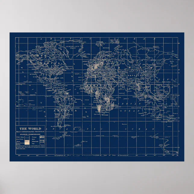 Navy Blue World Map Poster | Zazzle
