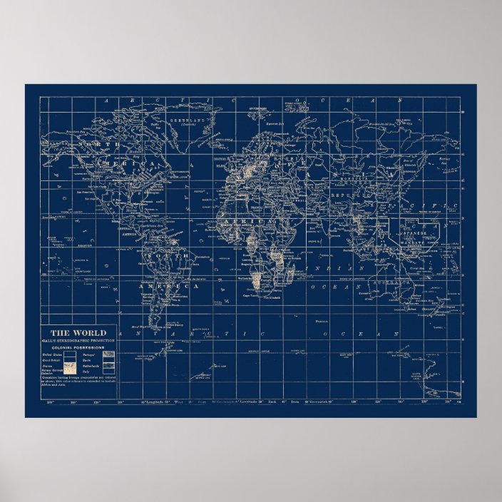Navy Blue World Map Poster | Zazzle.com