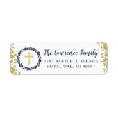 Navy Blue Wreath Gold Religious Return Address Label | Zazzle