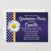 Navy Blue Yellow Daisy Graduation Party Invitation | Zazzle