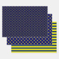 Navy Blue Yellow Patterned Wrapping Paper Sheets | Zazzle