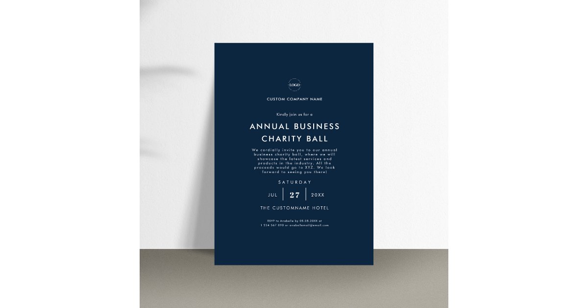 Navy Blue Your Logo Business Company Event Party Invitation | Zazzle