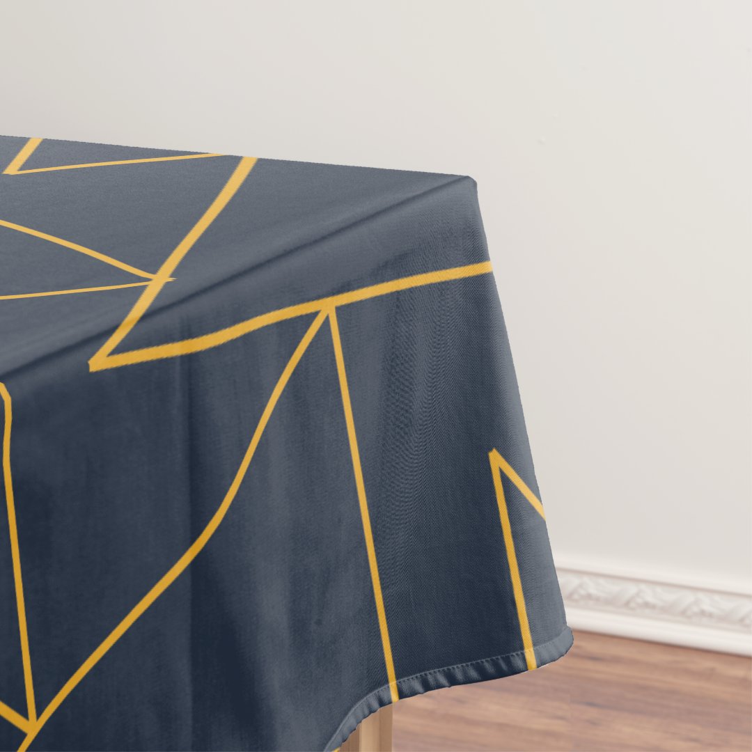 Navy blueand gold geometric tablecloth | Zazzle