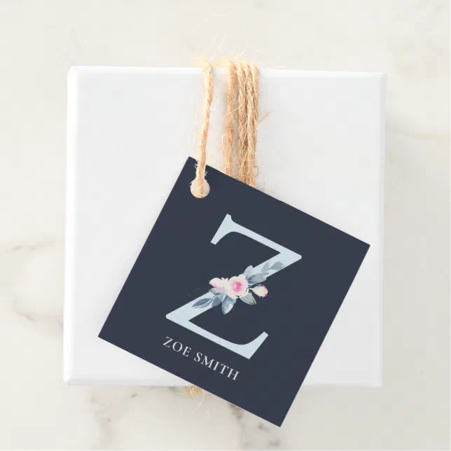 NAVY BLUSH BLUE FLORAL ALPHABETS NAME LETTER Z FAVOR TAGS | Zazzle