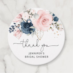 Navy Blush floral bridal shower Favor Tags | Zazzle
