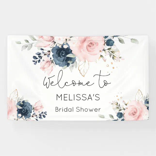Navy blush floral bridal shower welcome banner | Zazzle