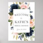 Navy & Blush Floral Bridal Shower Welcome Poster | Zazzle