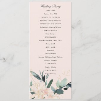NAVY BLUSH GOLD FLORAL WEDDING CEREMONY PROGRAM | Zazzle