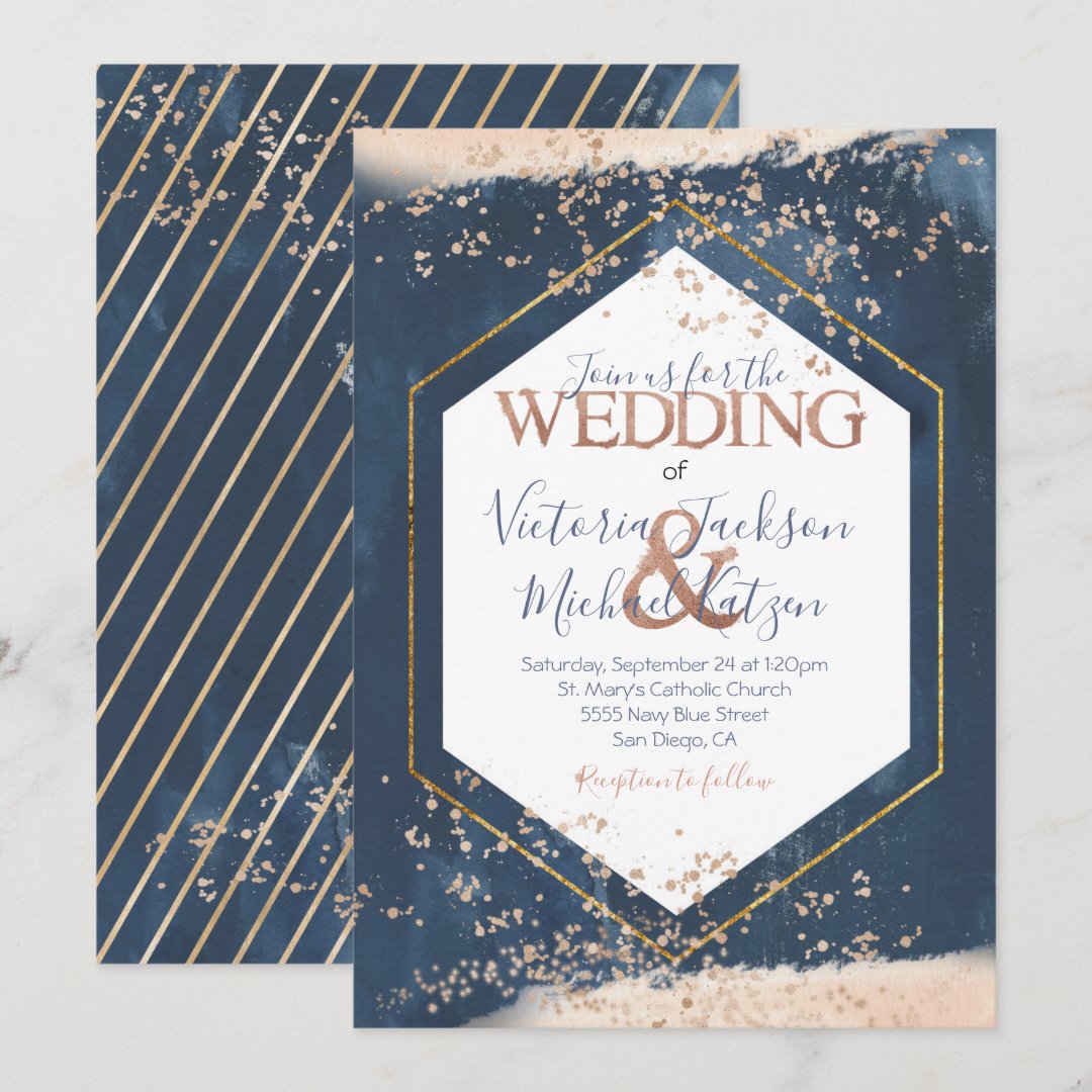 Navy Blush Gold Wedding invitation | Zazzle