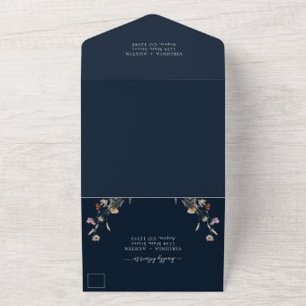 Navy Boho Floral All in One Wedding Invite | Zazzle